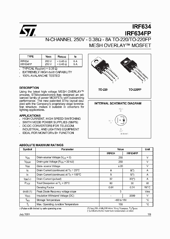 IRF634_154171.PDF Datasheet Download --- IC-ON-LINE