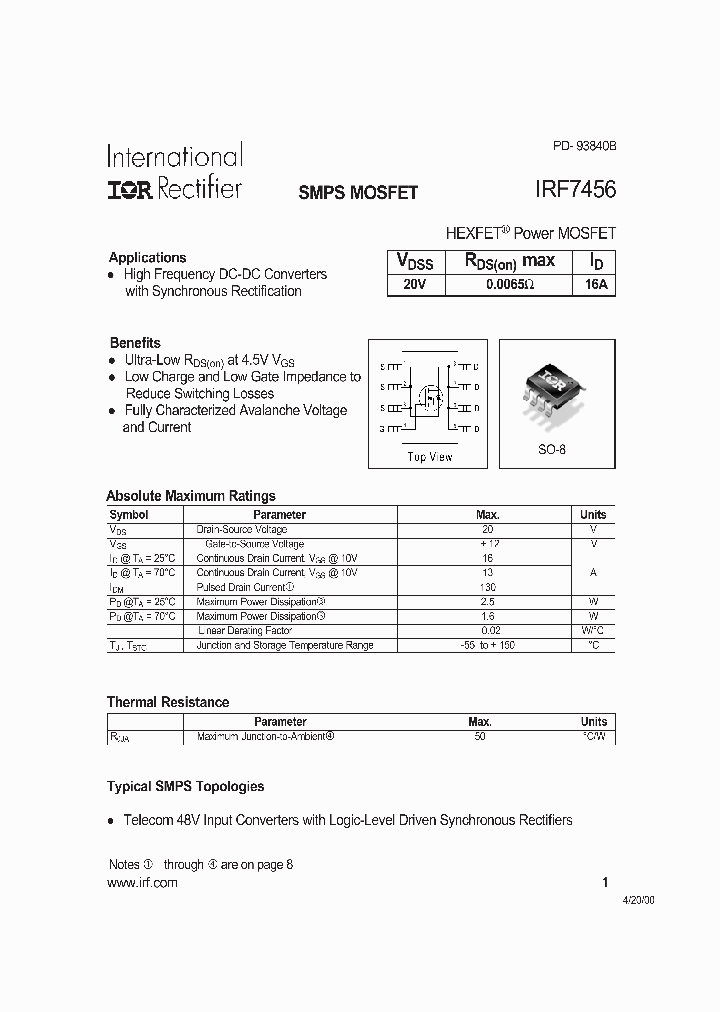 IRF7456_133801.PDF Datasheet Download --- IC-ON-LINE
