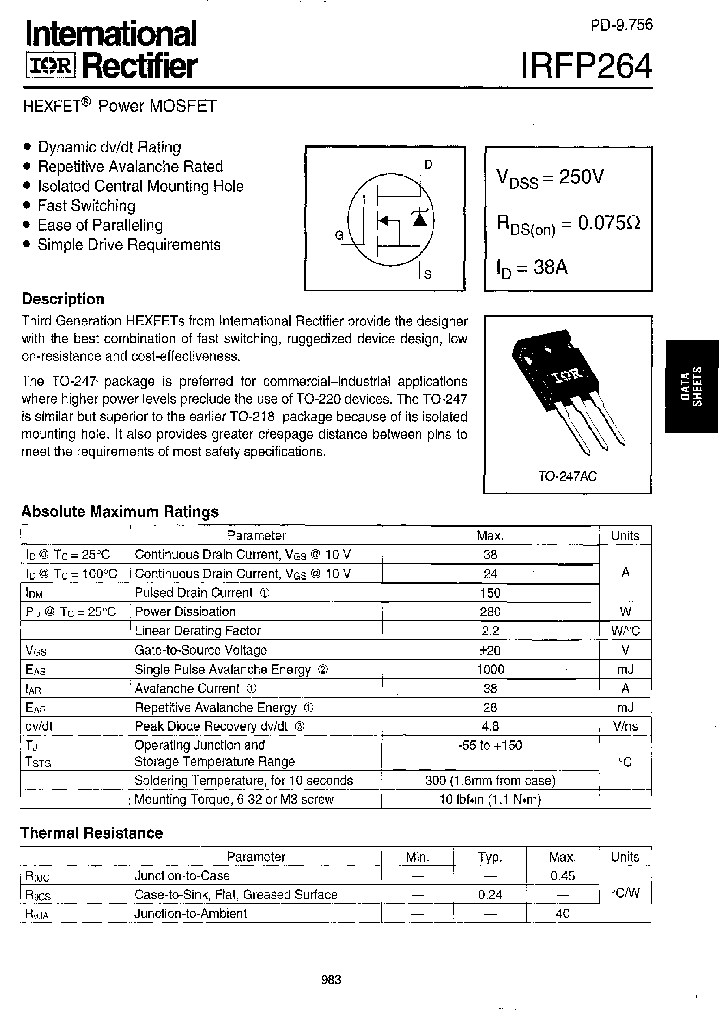 IRFP264_187598.PDF Datasheet Download --- IC-ON-LINE