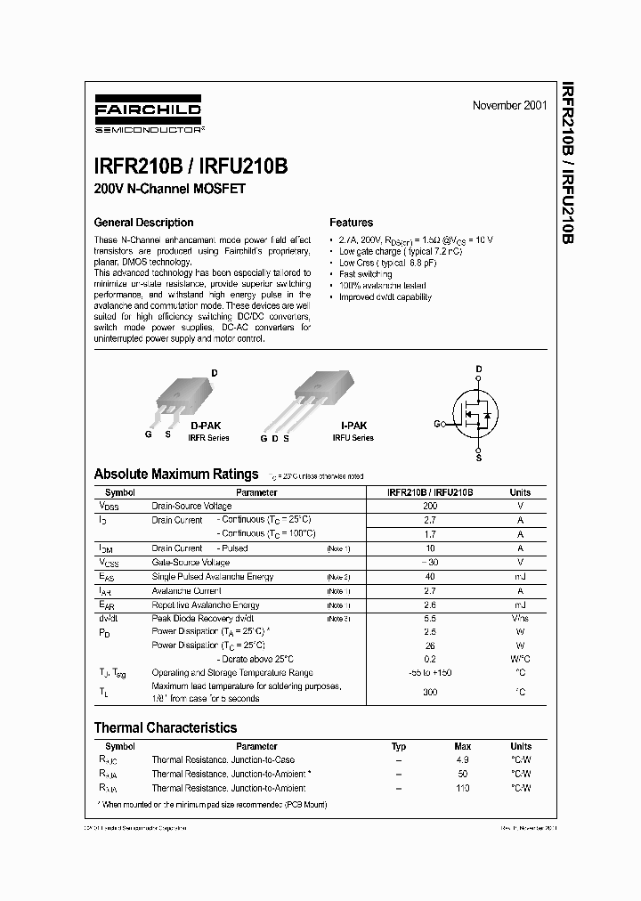 IRFU210B_62283.PDF Datasheet Download --- IC-ON-LINE