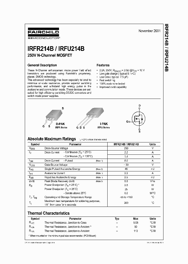 IRFU214B_62300.PDF Datasheet Download --- IC-ON-LINE