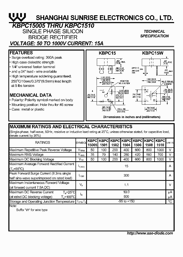 KBPC15005_143909.PDF Datasheet Download --- IC-ON-LINE