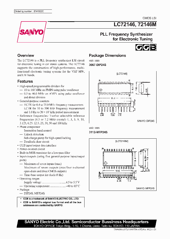 LC72146_96621.PDF Datasheet Download --- IC-ON-LINE