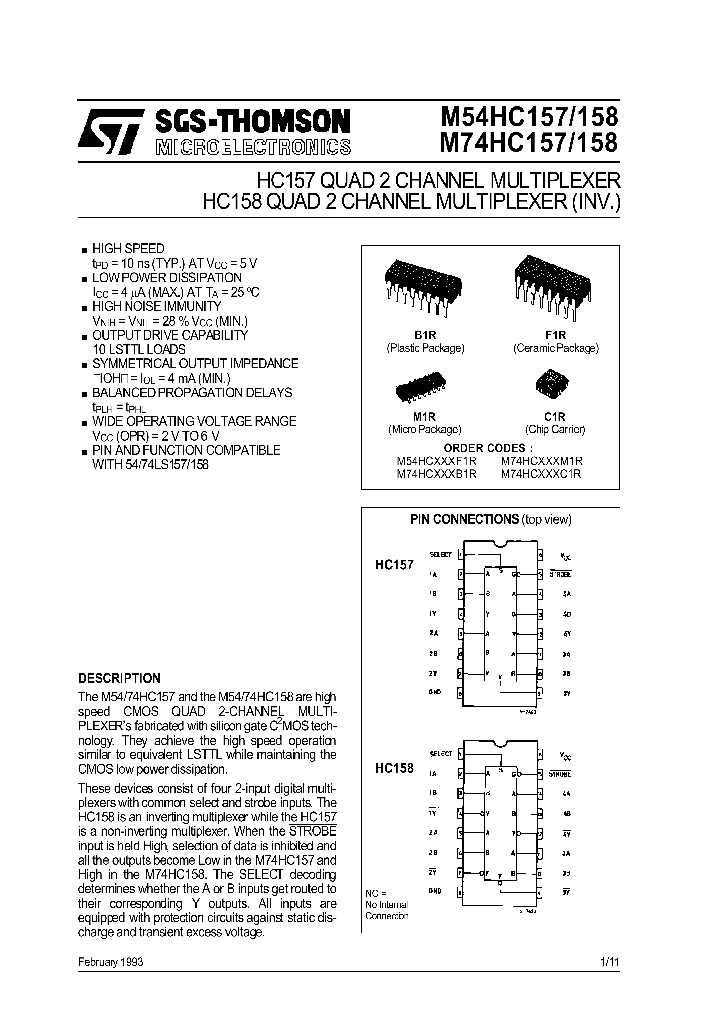M74HC157_18568.PDF Datasheet Download --- IC-ON-LINE