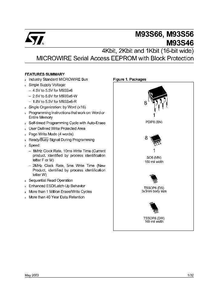 M93S66MN_88572.PDF Datasheet Download --- IC-ON-LINE