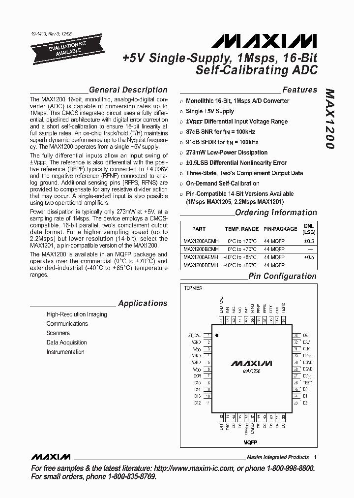 MAX1200_49971.PDF Datasheet Download --- IC-ON-LINE