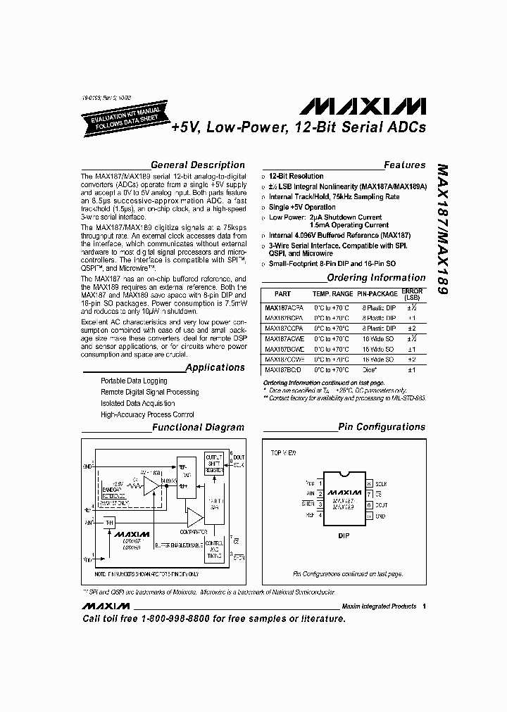 MAX187_27381.PDF Datasheet Download --- IC-ON-LINE