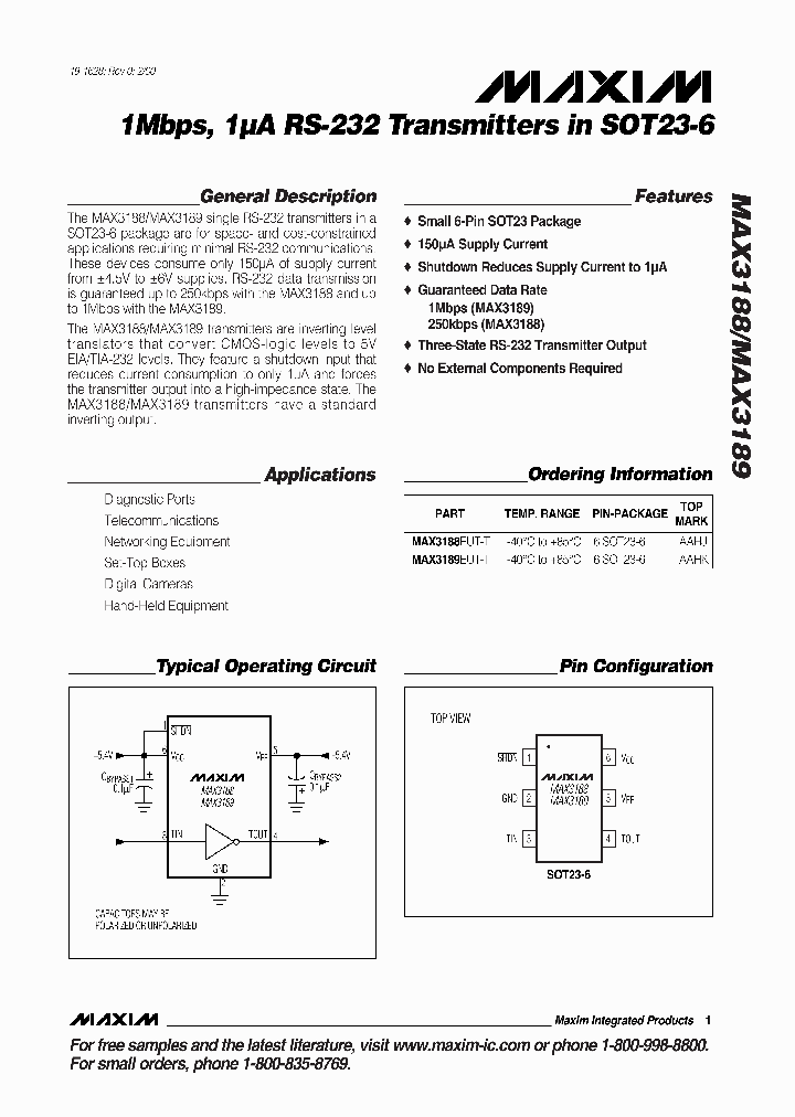 MAX3188_123231.PDF Datasheet Download --- IC-ON-LINE