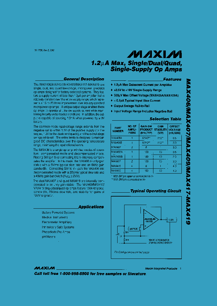 MAX406_47258.PDF Datasheet Download --- IC-ON-LINE