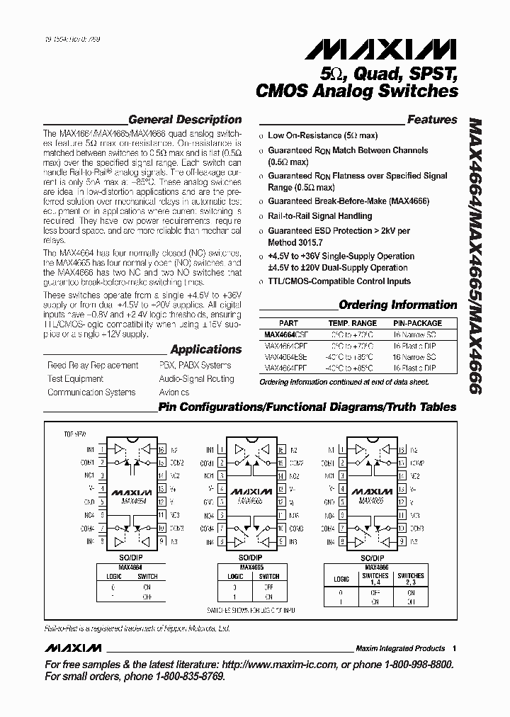 MAX4664_116240.PDF Datasheet Download --- IC-ON-LINE