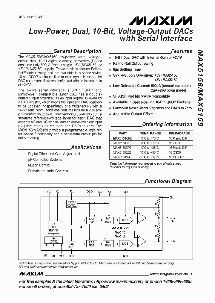 MAX5158_116604.PDF Datasheet Download --- IC-ON-LINE