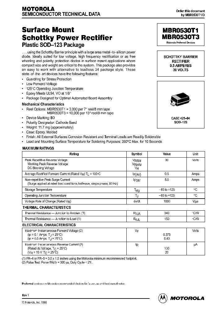 MBR0530T1_134016.PDF Datasheet Download --- IC-ON-LINE