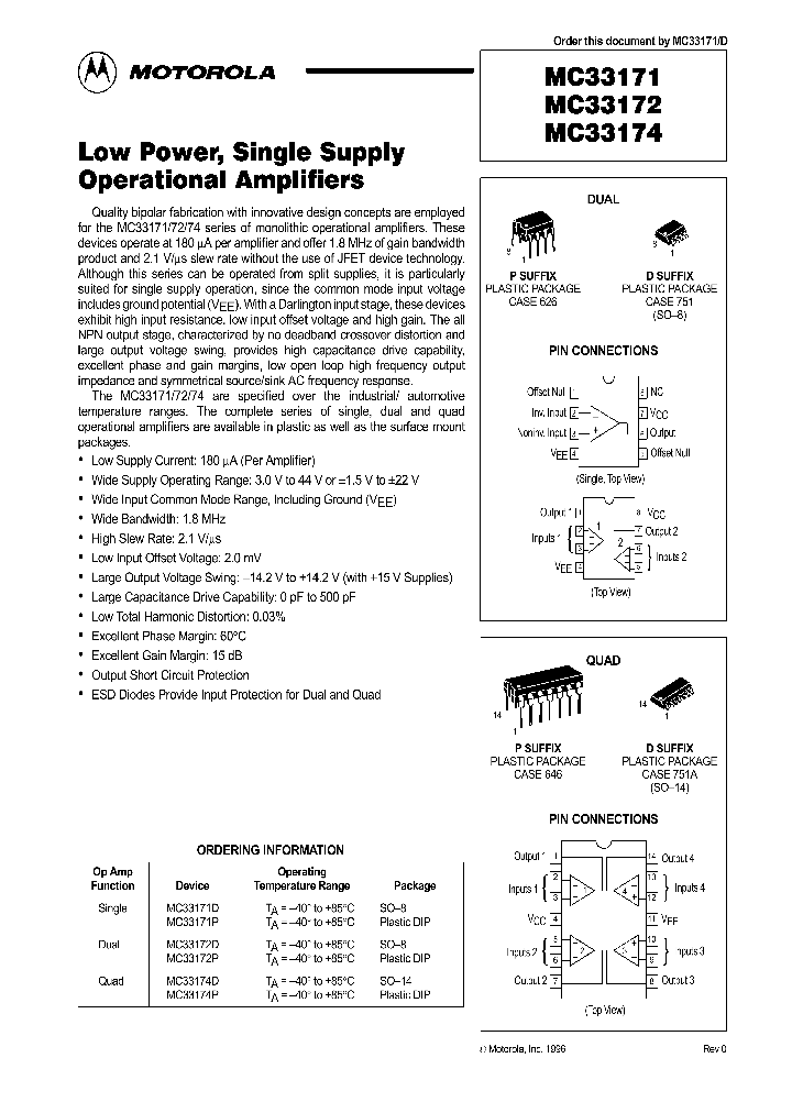 MC33171_30919.PDF Datasheet Download --- IC-ON-LINE