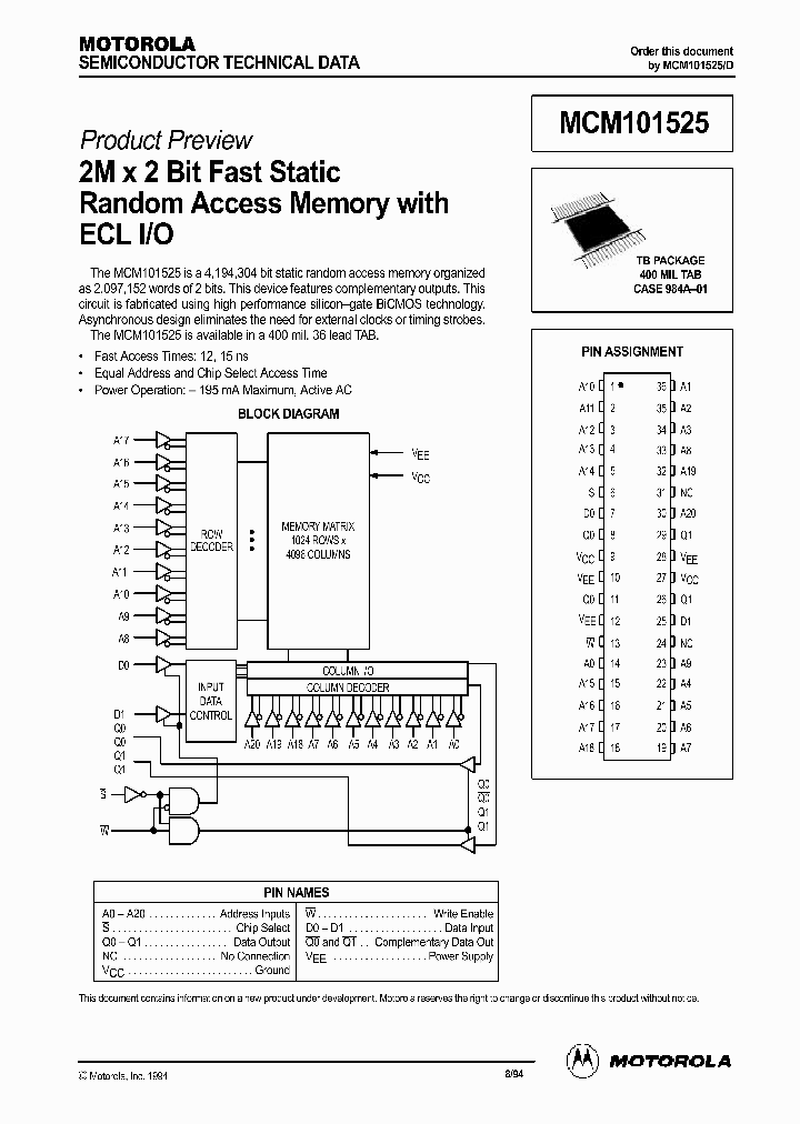 MCM101525_129163.PDF Datasheet Download --- IC-ON-LINE