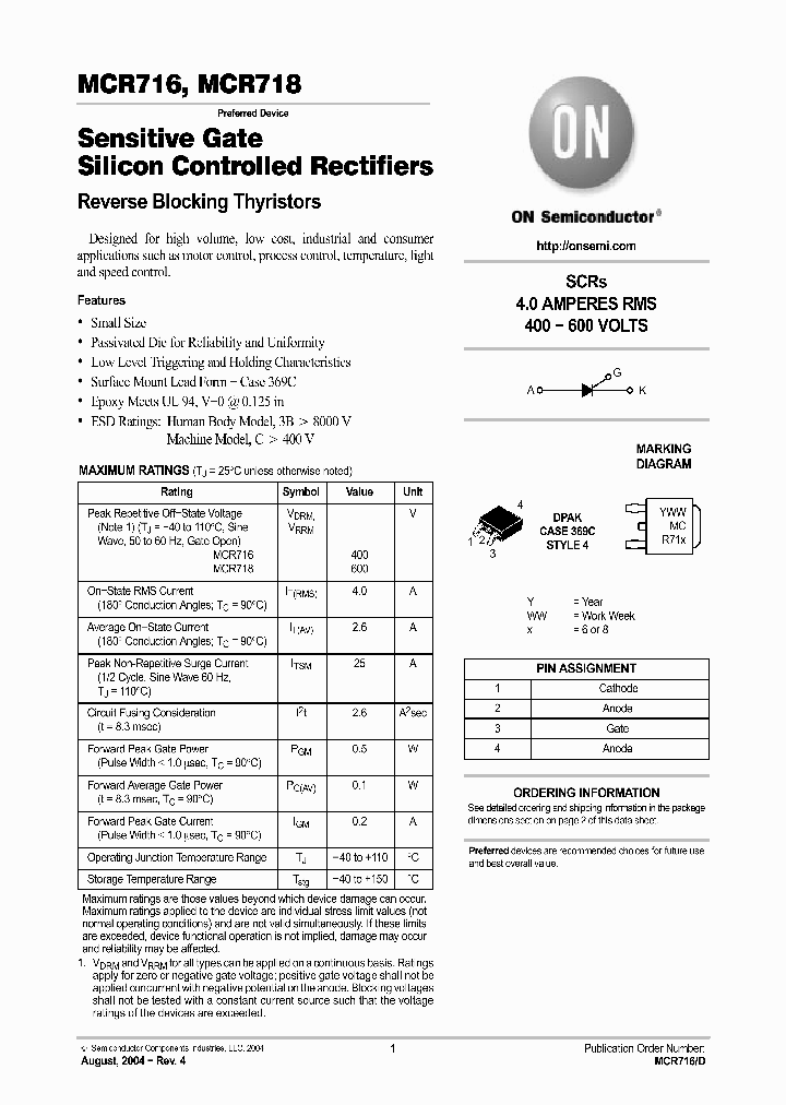MCR718_42398.PDF Datasheet Download --- IC-ON-LINE