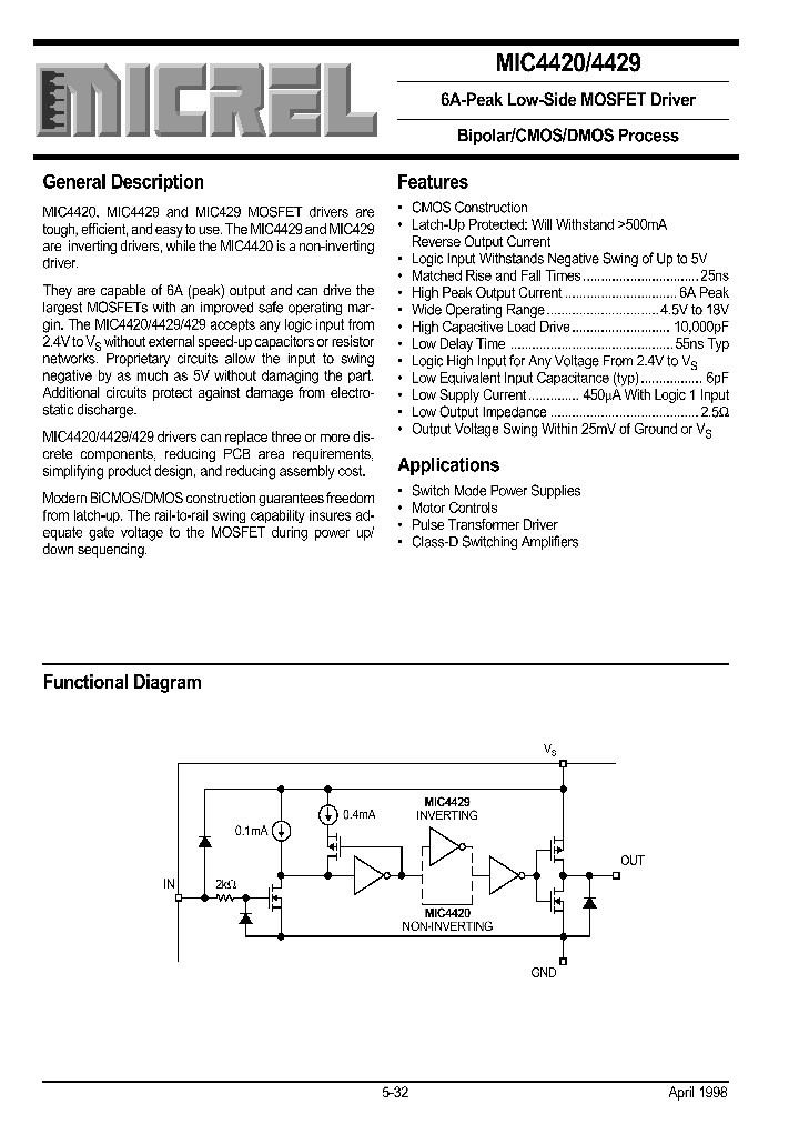 MIC4420_31680.PDF Datasheet Download --- IC-ON-LINE
