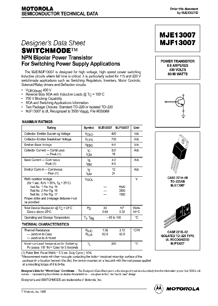 MJE13007_139775.PDF Datasheet Download --- IC-ON-LINE