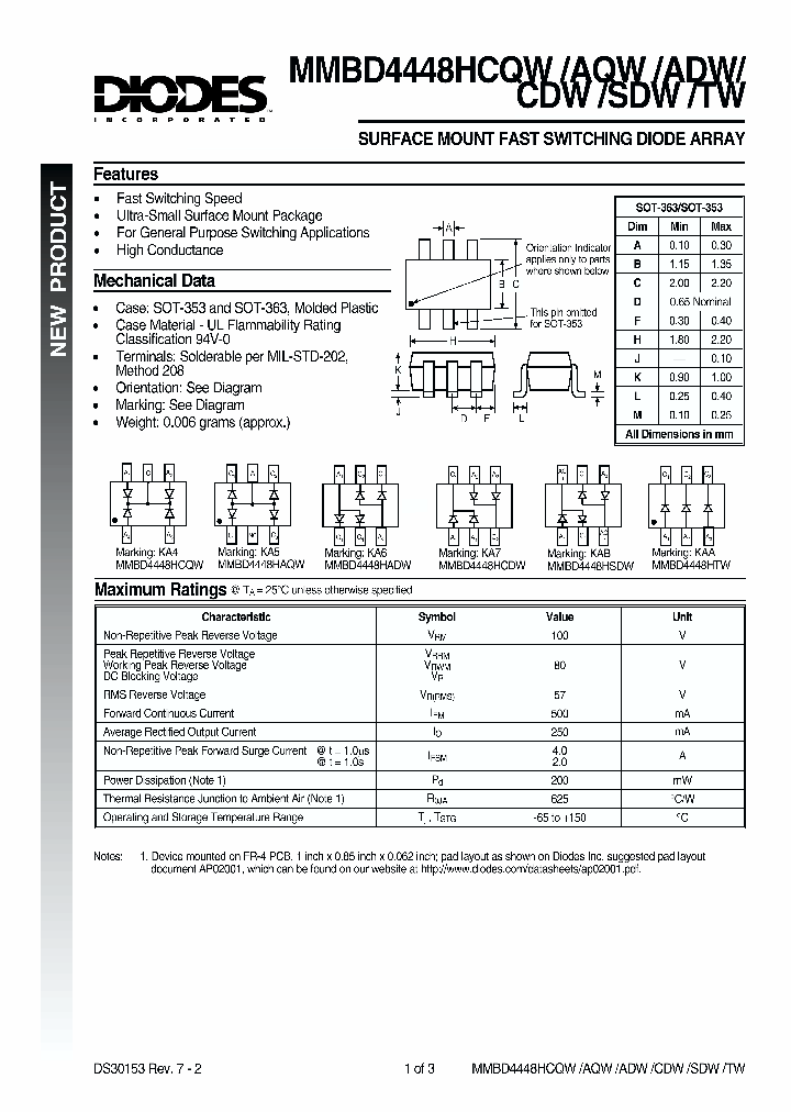 MMBD4448HADW_151995.PDF Datasheet Download --- IC-ON-LINE