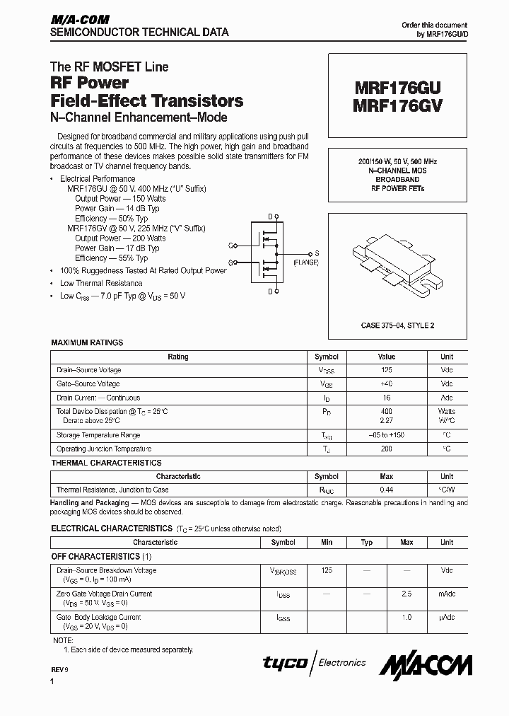MRF175GU1111_41836.PDF Datasheet Download --- IC-ON-LINE