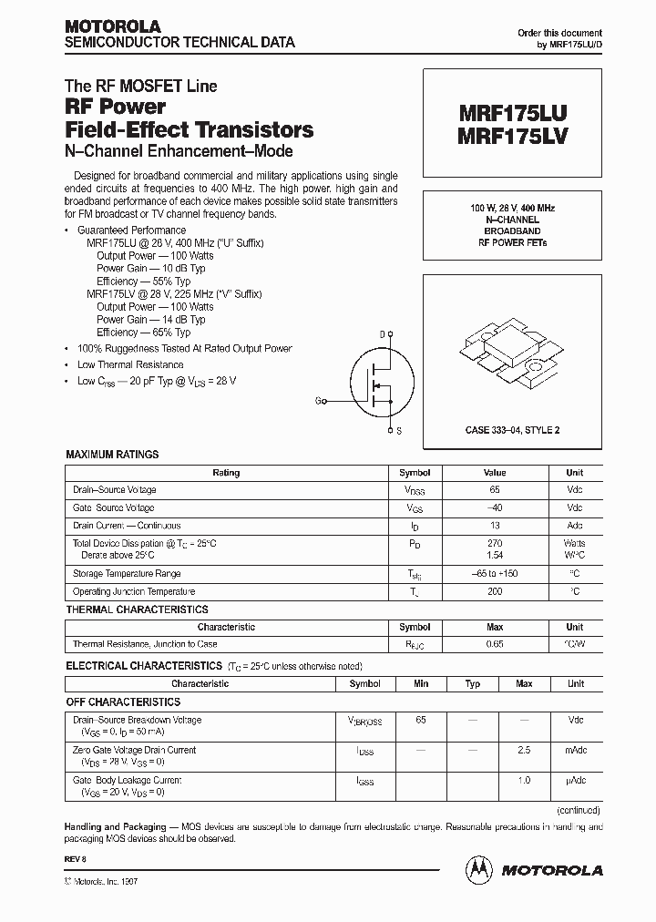 MRF175LV_41839.PDF Datasheet Download --- IC-ON-LINE