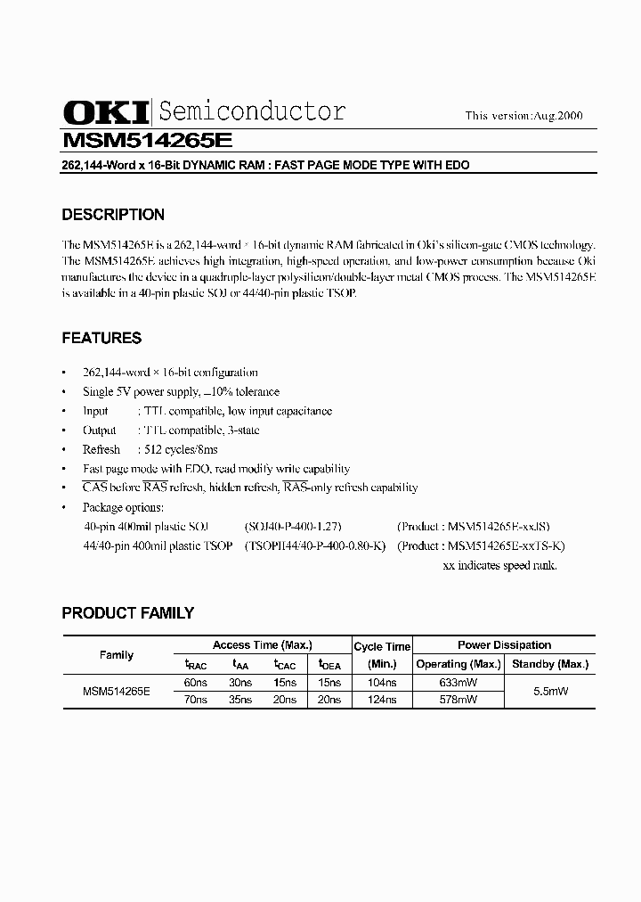 MSM514265E_32849.PDF Datasheet Download --- IC-ON-LINE