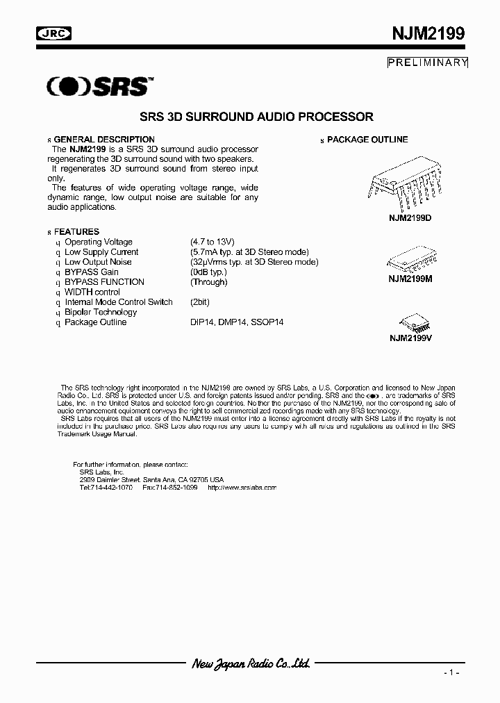NJM2199_172893.PDF Datasheet Download --- IC-ON-LINE