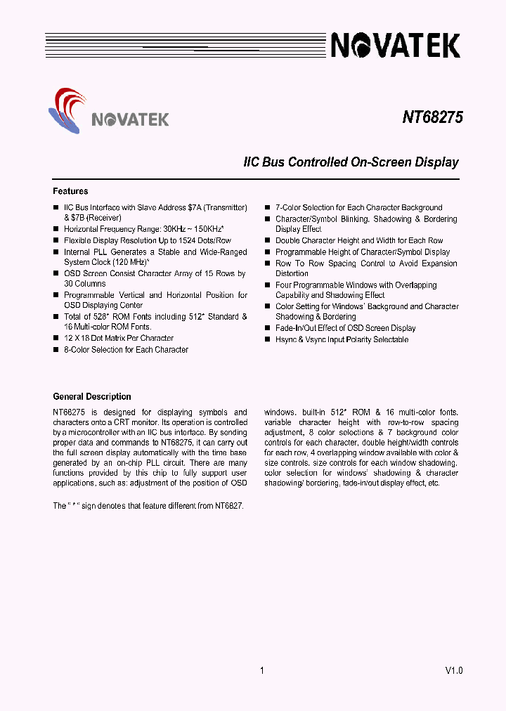 NT68275_42053.PDF Datasheet Download --- IC-ON-LINE