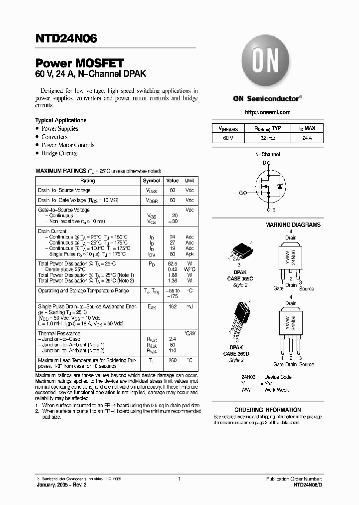 NTD24N06_70701.PDF Datasheet Download --- IC-ON-LINE