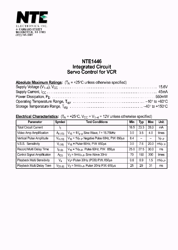 NTE1446_69726.PDF Datasheet Download --- IC-ON-LINE