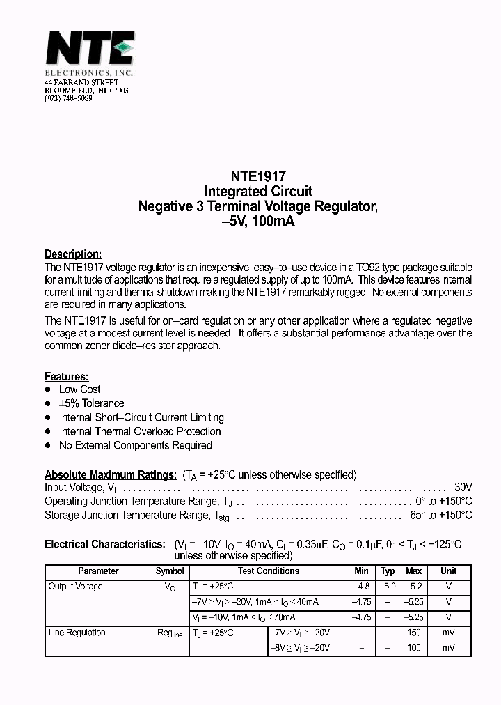 NTE1917_69767.PDF Datasheet Download --- IC-ON-LINE