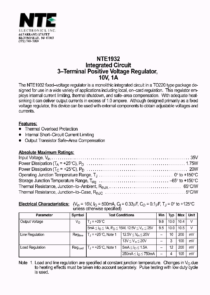 NTE1932_69782.PDF Datasheet Download --- IC-ON-LINE