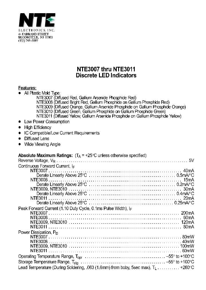 NTE3011_187551.PDF Datasheet Download --- IC-ON-LINE