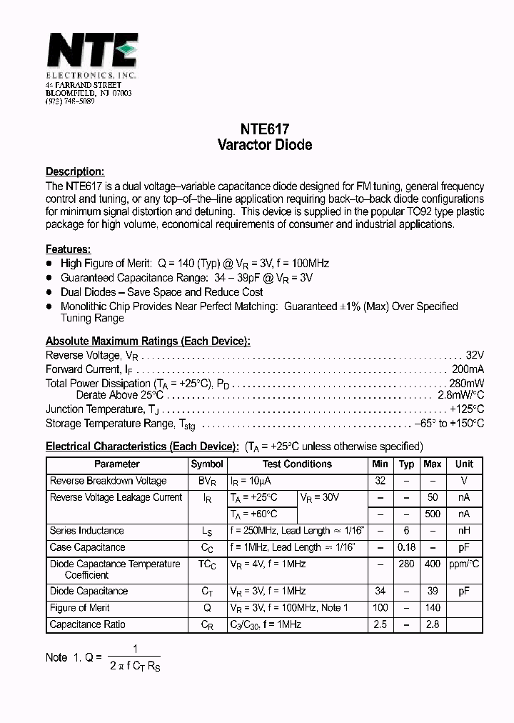 NTE617_70039.PDF Datasheet Download --- IC-ON-LINE