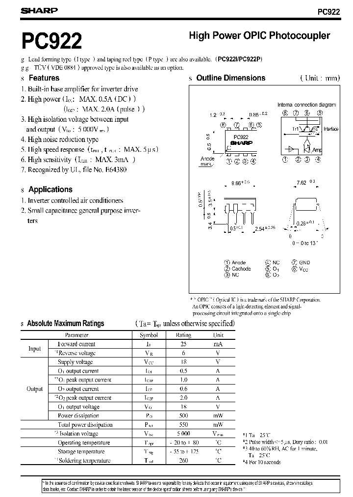 PC922_195682.PDF Datasheet Download --- IC-ON-LINE