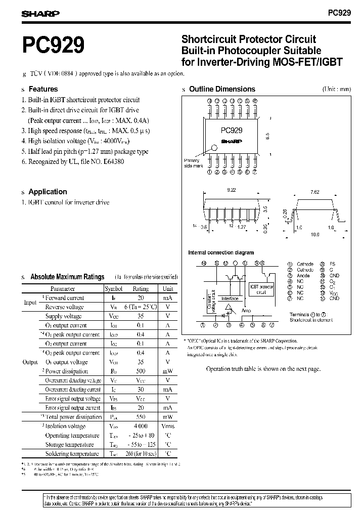 PC929_165310.PDF Datasheet Download --- IC-ON-LINE