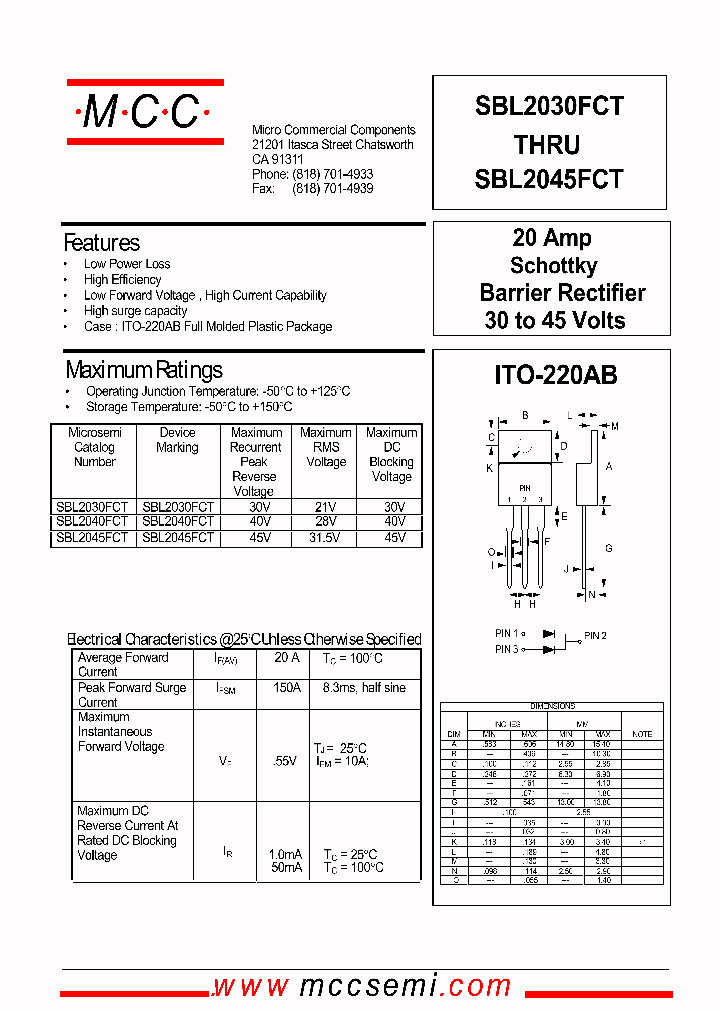 SBL2045FCT_11230.PDF Datasheet Download --- IC-ON-LINE