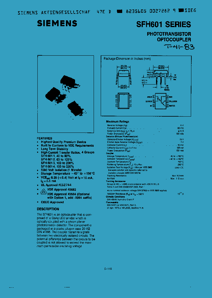 SFH601-2_118304.PDF Datasheet Download --- IC-ON-LINE