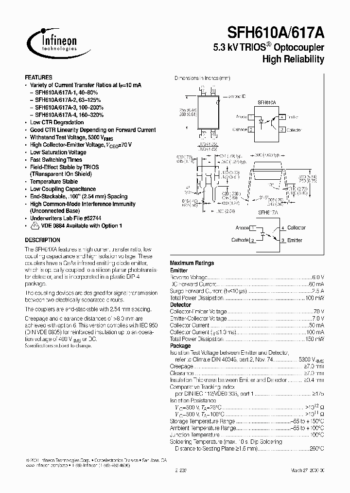 SFH617A_120090.PDF Datasheet Download --- IC-ON-LINE