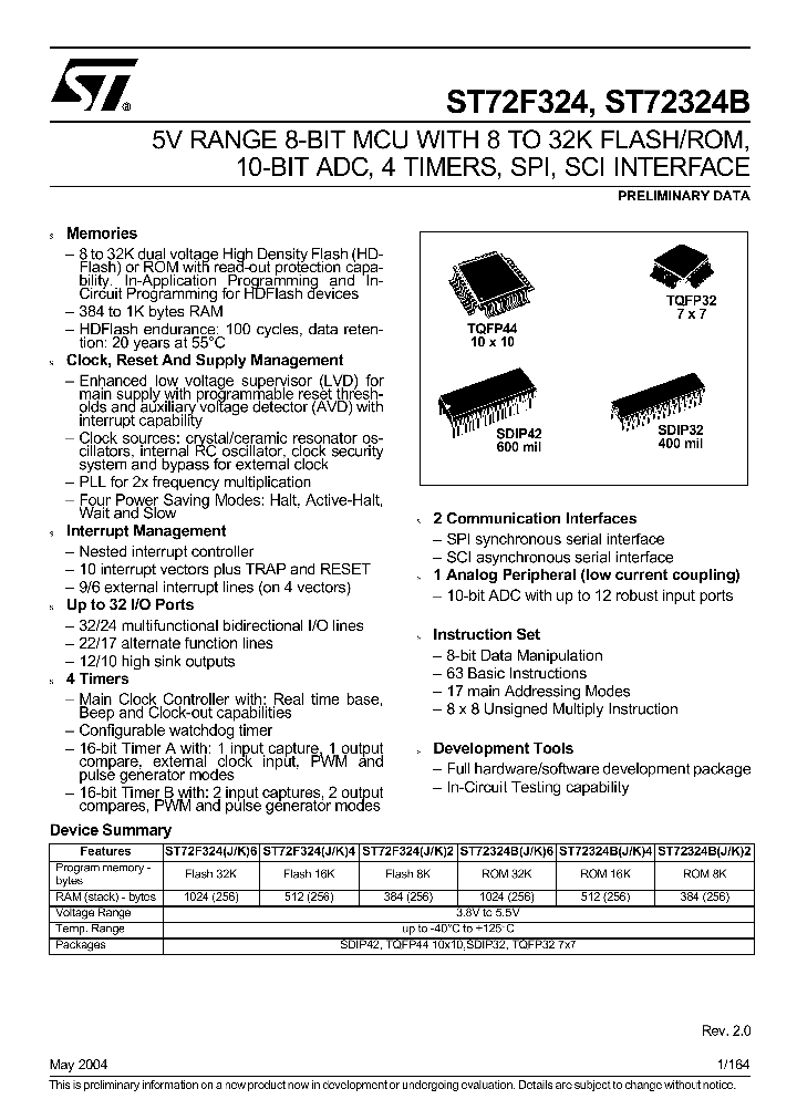 ST72F324_180867.PDF Datasheet Download --- IC-ON-LINE