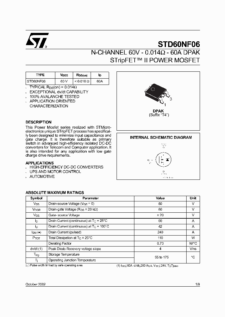 STD60NF06_70775.PDF Datasheet Download --- IC-ON-LINE