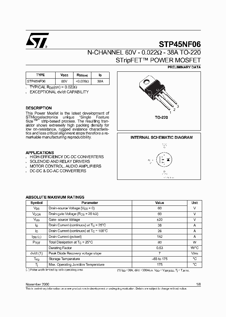 STP45NF06_106123.PDF Datasheet Download --- IC-ON-LINE