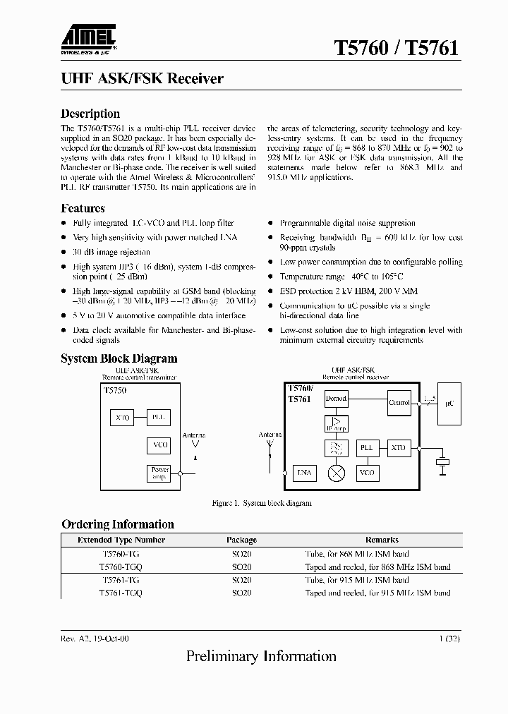 T5760_73405.PDF Datasheet Download --- IC-ON-LINE
