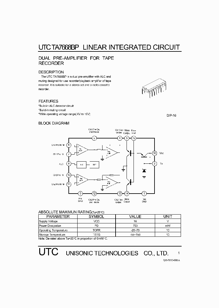TA7668BP_136669.PDF Datasheet Download --- IC-ON-LINE