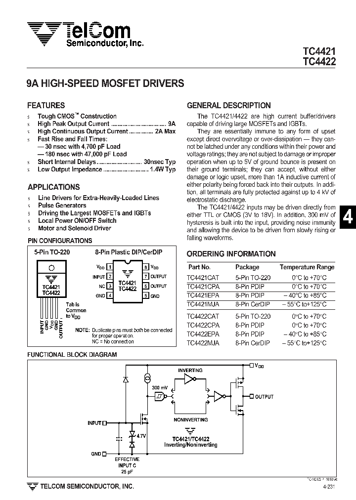 TC4422CPA_124655.PDF Datasheet Download --- IC-ON-LINE