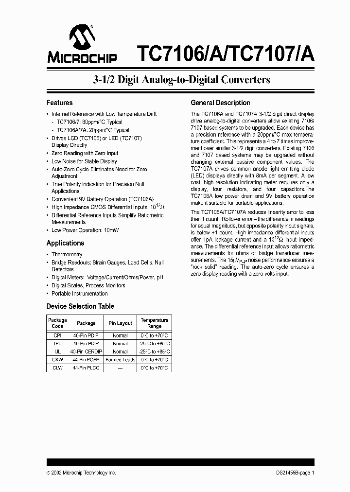 TC7106A_2438.PDF Datasheet Download --- IC-ON-LINE