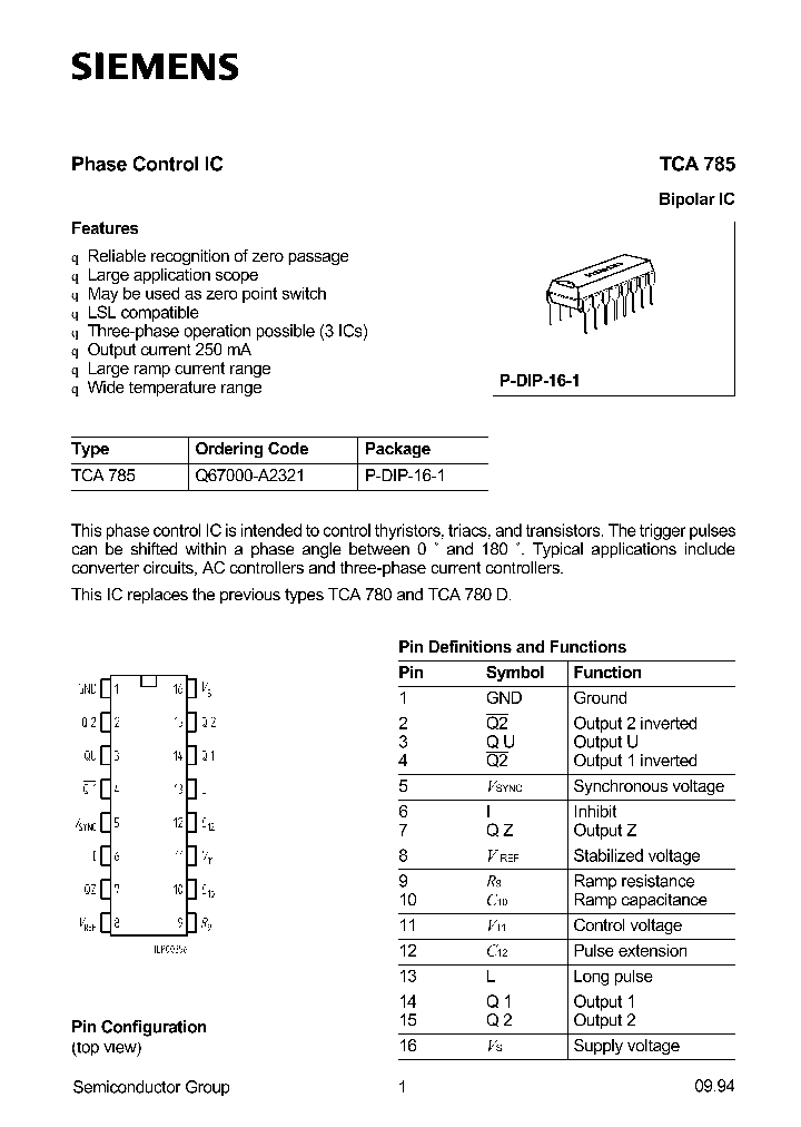TCA785_70935.PDF Datasheet Download --- IC-ON-LINE