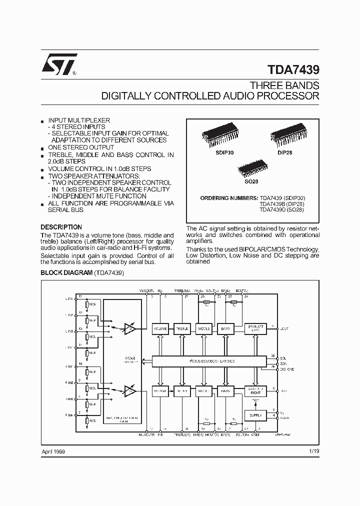 TDA7439_126872.PDF Datasheet Download --- IC-ON-LINE