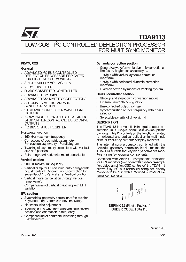 TDA9113_40620.PDF Datasheet Download --- IC-ON-LINE