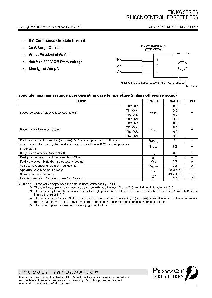 TIC106_68887.PDF Datasheet Download --- IC-ON-LINE