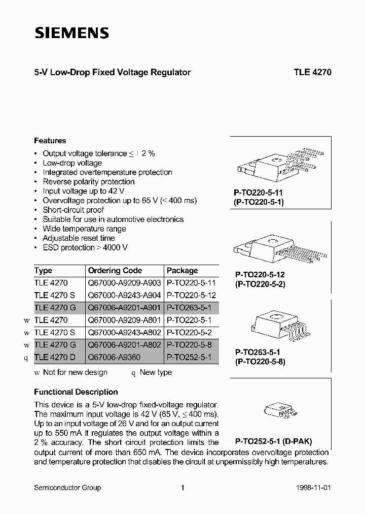 TLE4270_101938.PDF Datasheet Download --- IC-ON-LINE